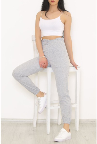 Fusem Cep Detaylı Eşofman Altı Gri