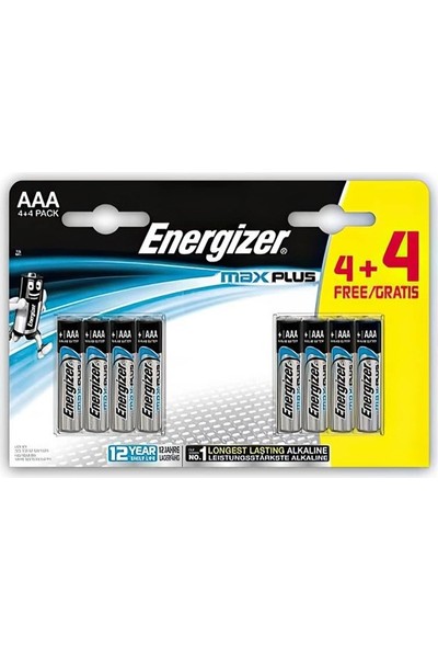Energizer Alkalin Max Plus Aaa Ince Kalem Pil 4+4'lü Paket Energizer Alkalin Max Plus Aaa Ince Kalem Pil 4+4'lü Paket