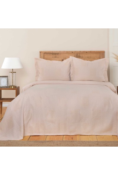Karaca Home Berta Bej %100 Pamuk Çift Kişilik Yatak Örtüsü Seti