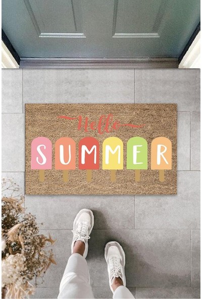 Gök Yaprak Bej Kapı Önü Paspası Hello Summer Dondurma Desen PS902 Gök Yaprak Bej Kapı Önü Paspası Hello Summer Dondurma Desen PS902