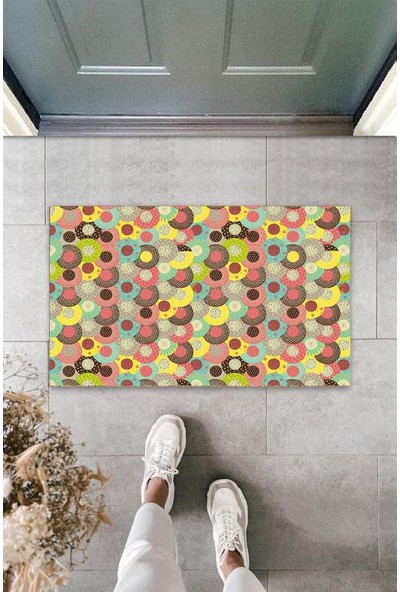 Gök Yaprak Dijital Baskı Çok Renkli Daireler Paspas PS1117 Gök Yaprak Dijital Baskı Çok Renkli Daireler Paspas PS1117