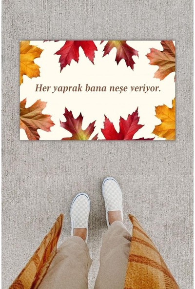 Gök Yaprak Dijital Baskı Dekoratif Kuru Yaprak Bej Kapı Önü Paspası PS1236 Gök Yaprak Dijital Baskı Dekoratif Kuru Yaprak Bej Kapı Önü Paspası PS1236