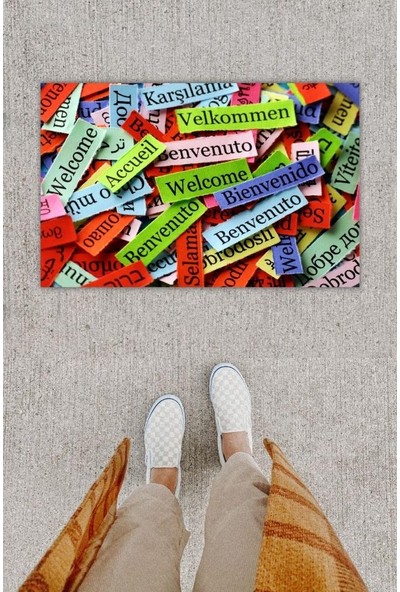 Gök Yaprak Dijital Baskı Dekoratif Welcome Çok Renkli Kapı Önü Paspası PS1267 Gök Yaprak Dijital Baskı Dekoratif Welcome Çok Renkli Kapı Önü Paspası PS1267