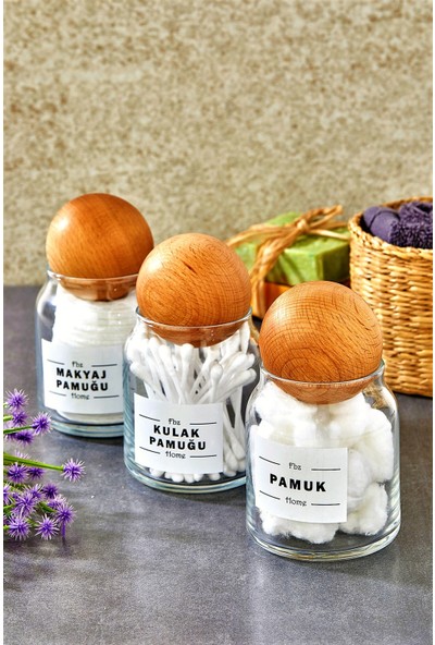 Fbz Home 3'lü Top Kapaklı Cam Kulak Pamuğu & Makyaj Pamuğu & Pamukluk Fbz Home 3'lü Top Kapaklı Cam Kulak Pamuğu & Makyaj Pamuğu & Pamukluk