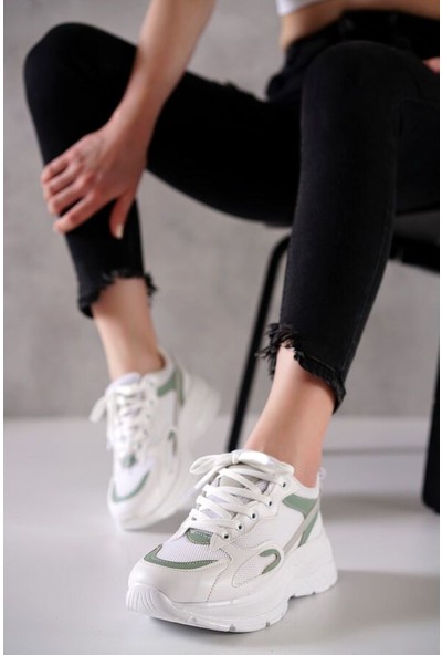 Pabucmarketi Beyaz Yeşil Kadın Spor Ayakkabı