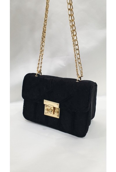 Belly Siyah Kadife Kumaş Zincir Askılı Kadın Omuz Çantası Belly Siyah Kadife Kumaş Zincir Askılı Kadın Omuz Çantası