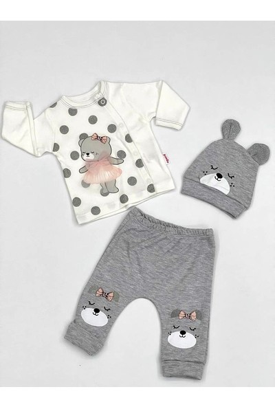 Tütü Etekli Simli Ayıcık Şapkalı 3 Lü Zıbın Takım