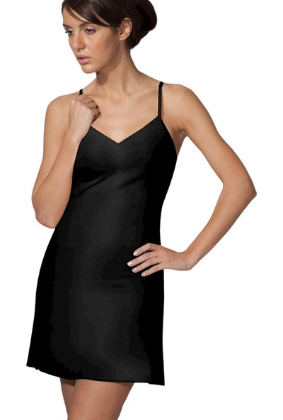 Doreanse Kadın Ince Askılı Diz Üstü Kombinezon 11127 Siyah