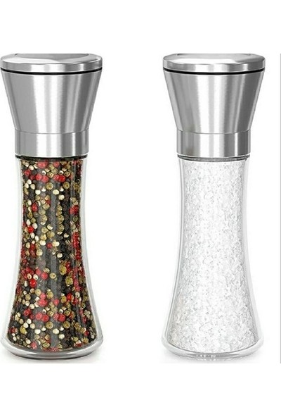 Ashlı Krom Tuz ve Karabiber Değirmeni 2'li Set