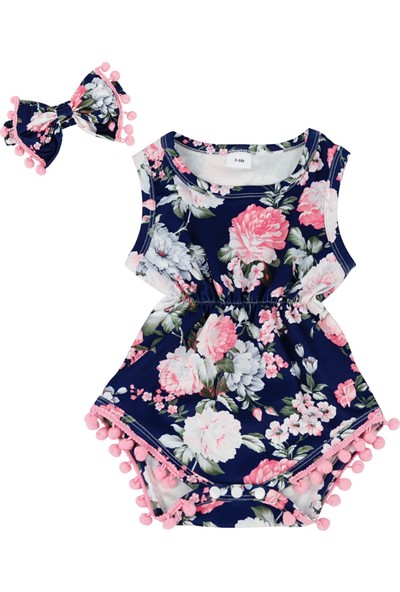Mfmiudole Kız Bebek Çiçekli Tulum + Kurdele (Yurt Dışından)