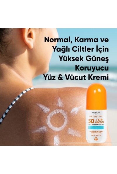 Nedox Leke Karşıtı Spf 50+ Tüm Ciltler Için Yüksek Korumalı Nemlendirici Güneş Kremi 100 ml Nedox Leke Karşıtı Spf 50+ Tüm Ciltler Için Yüksek Korumalı Nemlendirici Güneş Kremi 100 ml
