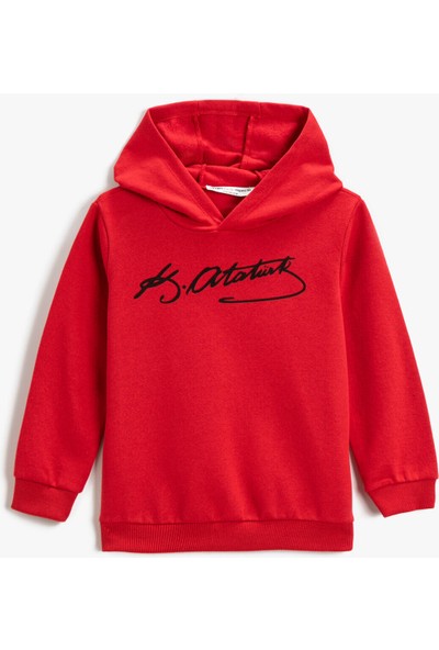Koton Atatürk Imza Baskılı Kapüşonlu Sweatshirt