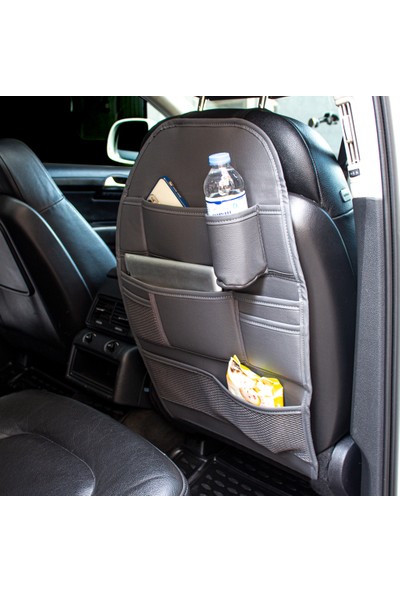 Meliset Lüks Koltuk Arkası Düzenleyici Araç Içi Organizer Gri Deri