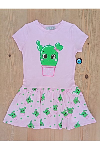 Şirin Kaktüs Baskılı Yumuşacık Dokuya Sahip Kız Çocuk Elbise Şirin Kaktüs Baskılı Yumuşacık Dokuya Sahip Kız Çocuk Elbise