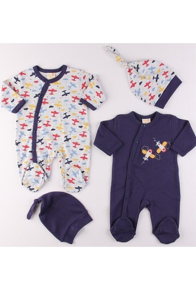 Uçak Baskılı Ikili Tulum Iki Şapka Penye