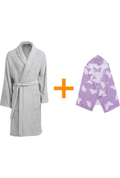 Homelover Erkek Şalyaka Beyaz Bornoz Çocuk Panço 2'li Set