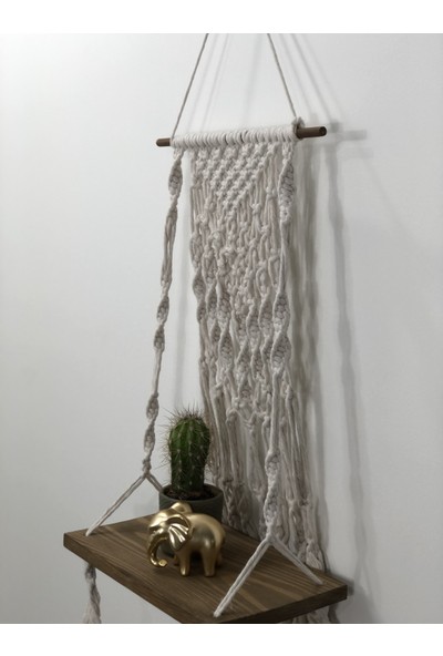 Dekoratif Ahşap Makrome Duvar Rafı, Koyu Meşe Dekoratif Ahşap Makrome Duvar Rafı, Koyu Meşe