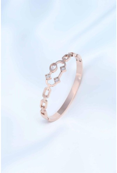 Rose Zincir Model Zirkon Taşlı Çelik Kadın Kelepçe Rose Zincir Model Zirkon Taşlı Çelik Kadın Kelepçe