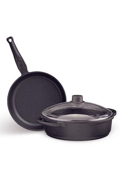 Bernardo Siena Titanyum Döküm 24CM TAVA-26CM Basık Tencere Seti Bernardo Siena Titanyum Döküm 24CM TAVA-26CM Basık Tencere Seti