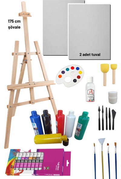 Neon Plus Lüks Resim Başlangıç Seti 2 Büyük Şövale 2 Tuval 35X50 Ressam Seti Yağlı Boya Seti Neon Plus Lüks Resim Başlangıç Seti 2 Büyük Şövale 2 Tuval 35X50 Ressam Seti Yağlı Boya Seti