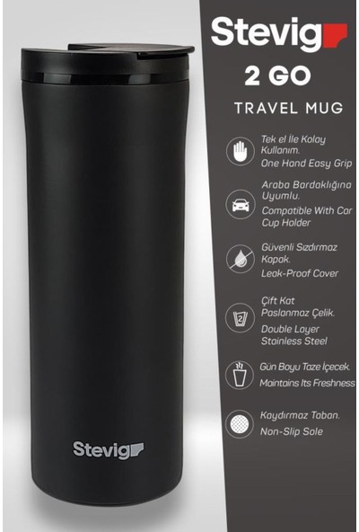 Stevig 2 Go Paslanmaz Çelik Termos Bardak 400 ml ST-201 Travel Mug Stevig 2 Go Paslanmaz Çelik Termos Bardak 400 ml ST-201 Travel Mug