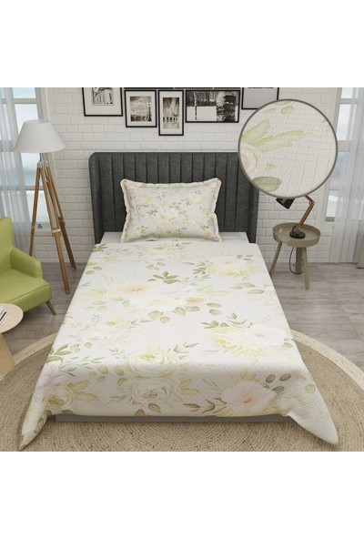 Monohome Tek Kişilik Pike Takımı Jakar Dokuma Pamuklu 3D Rose Bundle