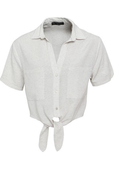 Quzu Keten Bağlama Detaylı Gömlek Naturel Quzu Keten Bağlama Detaylı Gömlek Naturel