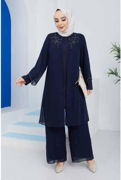 İmaj Butik Büyük Beden Pelerinli Tesettür Abiye Takım/lacivert