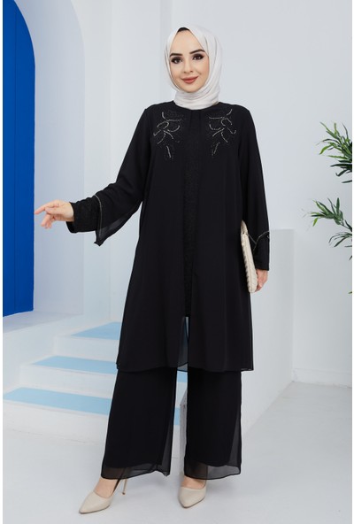 İmaj Butik Büyük Beden Pelerinli Tesettür Abiye Takım/siyah