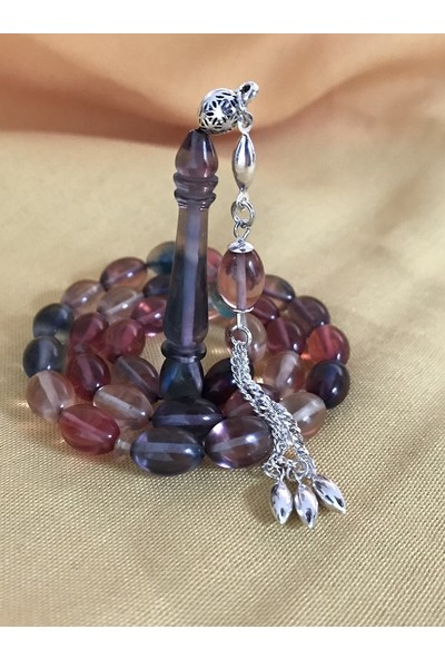 Ateş Kehribar Tesbih 925 Ayar Gümüş Püsküllü Tesbih