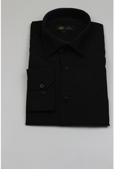 Dyg Erkek Siyah Düz Renk Uzun Kollu Cepli Regular Fit Gömlek