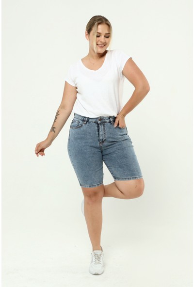 Cedy Denim Kadın Büyük Beden Yüksek Bel Full Likralı Slimfit Jeans ŞORT-C606 Cedy Denim Kadın Büyük Beden Yüksek Bel Full Likralı Slimfit Jeans ŞORT-C606
