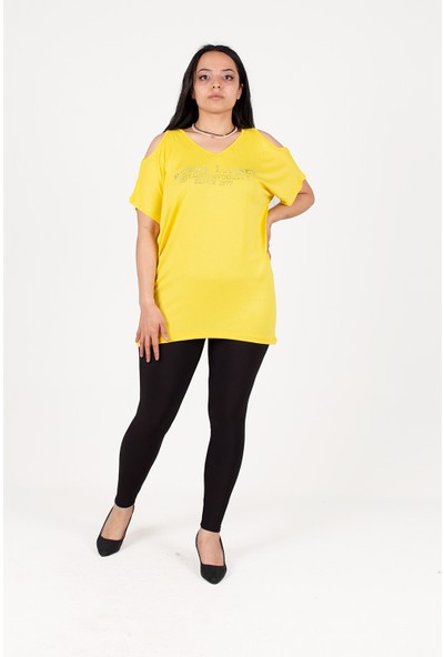 Truva Xxl Büyük Beden Kadın Giyim Taş Baskı Omuz Detay Tshirt Renkli BZ824 Truva Xxl Büyük Beden Kadın Giyim Taş Baskı Omuz Detay Tshirt Renkli BZ824