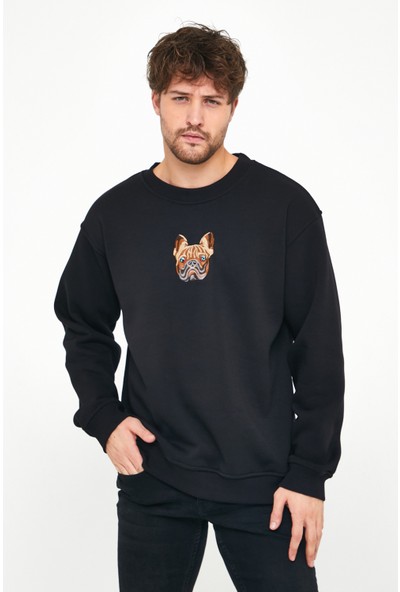 Handflor Erkek Nakış Detaylı Oversize Sweatshirt
