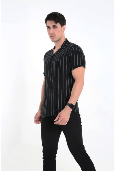 Naglita Erkek Apaş Yaka Pamuk Viskon Kısa Kollu Gömlek (Çizgili) Naglita Erkek Apaş Yaka Pamuk Viskon Kısa Kollu Gömlek (Çizgili)