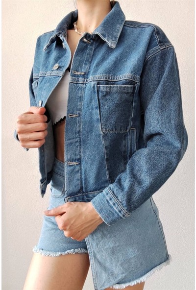 Garmoda Kot Ceket Renk Bloklu Denim Ceket Yeni Sezon Kot Ceket Kemer Üstü Kot Ceket