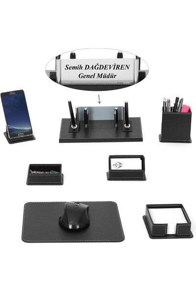 Prozenis PR807 İsme Özel Masaüstü İsimlik Kalemlik Seti 7 Parça Siyah