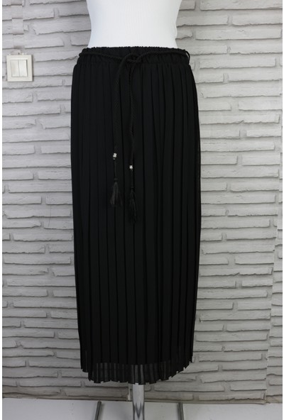 Dyg Bayan Siyah Pileli Lastikli Uzun Boy Şifon Etek