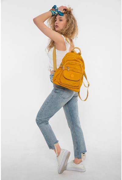 Klinkır Kumaş Kadın Sırt Çantası Siyah Renk