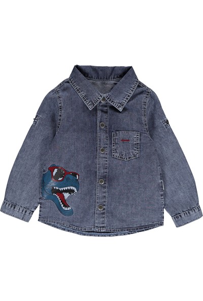 Overdo Dinazor Baskılı Mavi Denim / Kot Erkek Çocuk Gömlek Overdo Dinazor Baskılı Mavi Denim / Kot Erkek Çocuk Gömlek