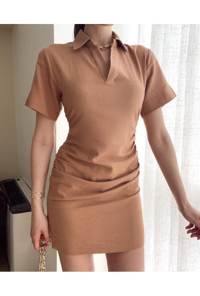 Keten Elbise Camel