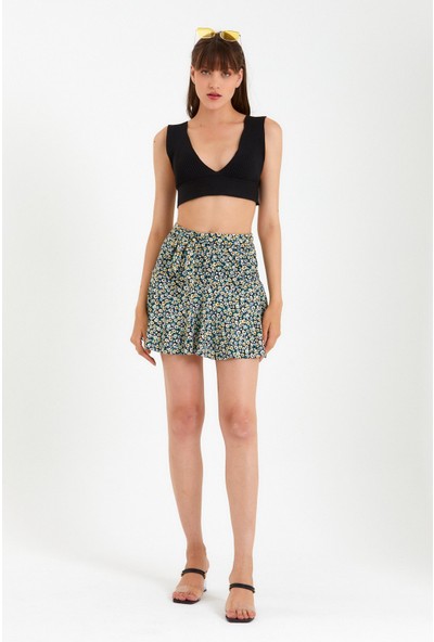 Çiçek Desenli Fırfırlı Bağlamalı Mini Şort Etek AB-Y2159WYZ