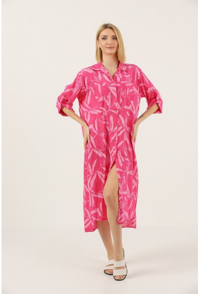 Poyralı Moda %100 Pamuklu Gömlek Pareo Pembe Poyralı Moda %100 Pamuklu Gömlek Pareo Pembe