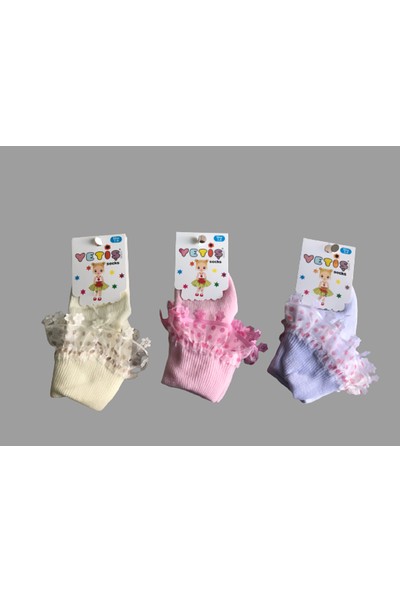 3 Adet Yetiş Lüks Tüllü Dantelli Çocuk Çorap/bayramlık Çorap