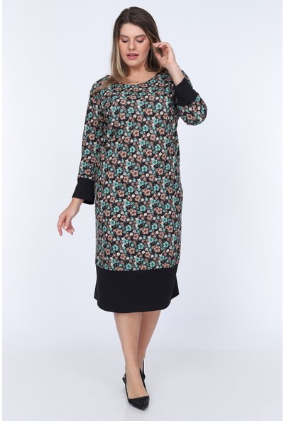 Schık Kadın Büyük Beden Çiçek Desen Elbise Yeşil 1587 Schık Kadın Büyük Beden Çiçek Desen Elbise Yeşil 1587