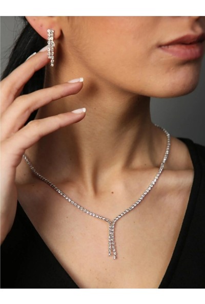 Takıconcept Abiye Taşlı Küpe Kolye Su Yolu Set