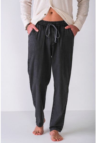 Taşlamalı Salaş Erkek Pantolon Siyah