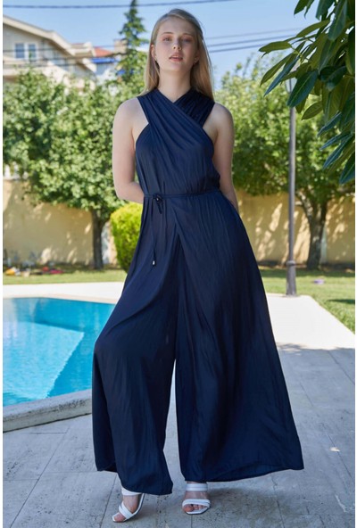 Yaka Detaylı Salaş Tulum - Lacivert Yaka Detaylı Salaş Tulum - Lacivert