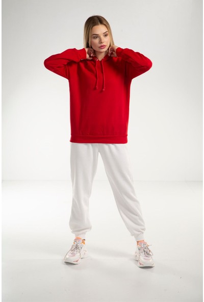 Şardonlu Cepli Yüksek Bel Eşofman Altı-Beyaz