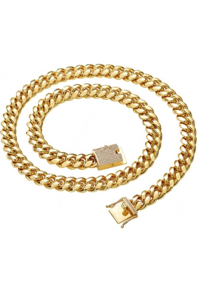 Chavin 14MM 49CM Kalın Taşlı Gold Çelik Bayan Erkek Zincir ER40SR Chavin 14MM 49CM Kalın Taşlı Gold Çelik Bayan Erkek Zincir ER40SR